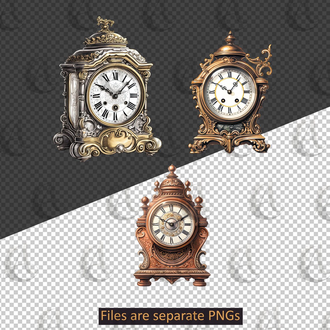 Vintage Style Clocks Clipart Set PNG Instant Download Commercial Use - Etsy