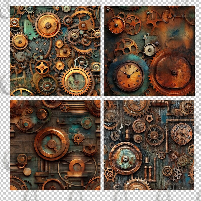 Seamless Steampunk Mechanical Pattern Vintage Tones Backgrounds 12x12 ...