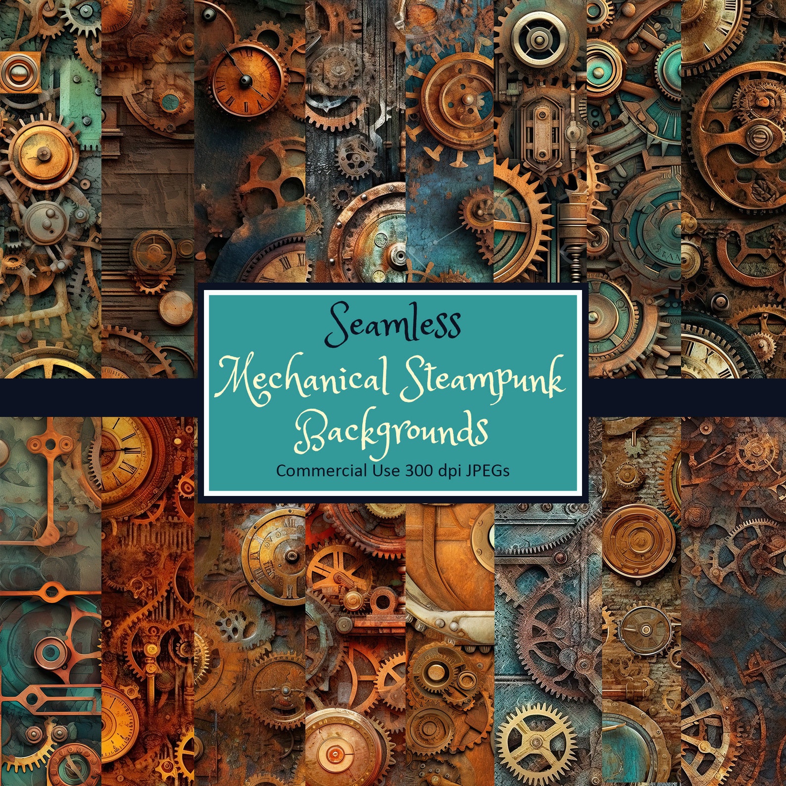 Seamless Steampunk Mechanical Pattern Vintage Tones Backgrounds 12x12 ...