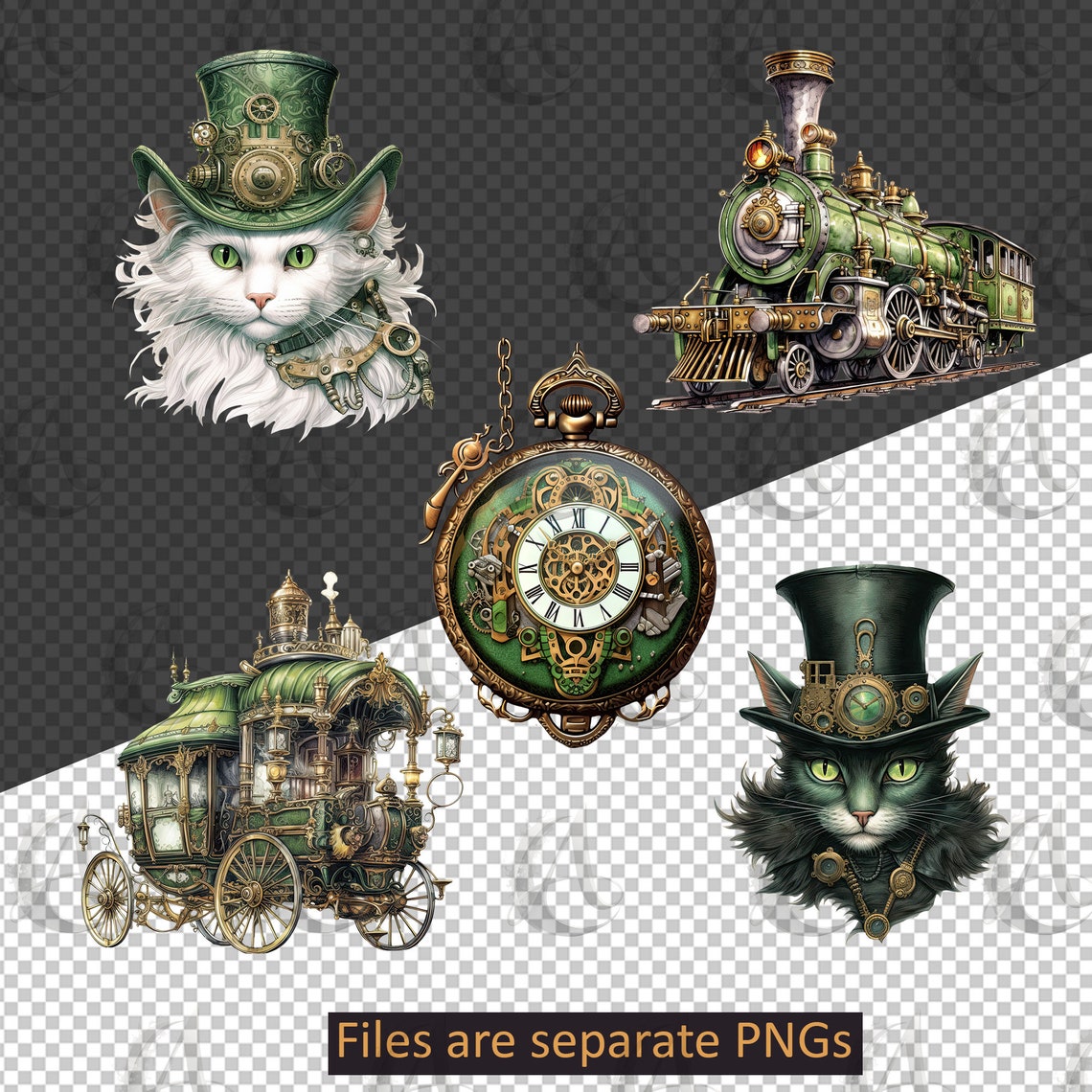 Green Steampunk Clipart Set - PNG Instant Download Commercial Use - Etsy