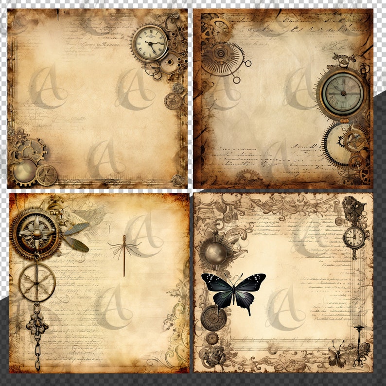 Vintage Style Steampunk Old Paper Distressed Background - JPEG Instant ...
