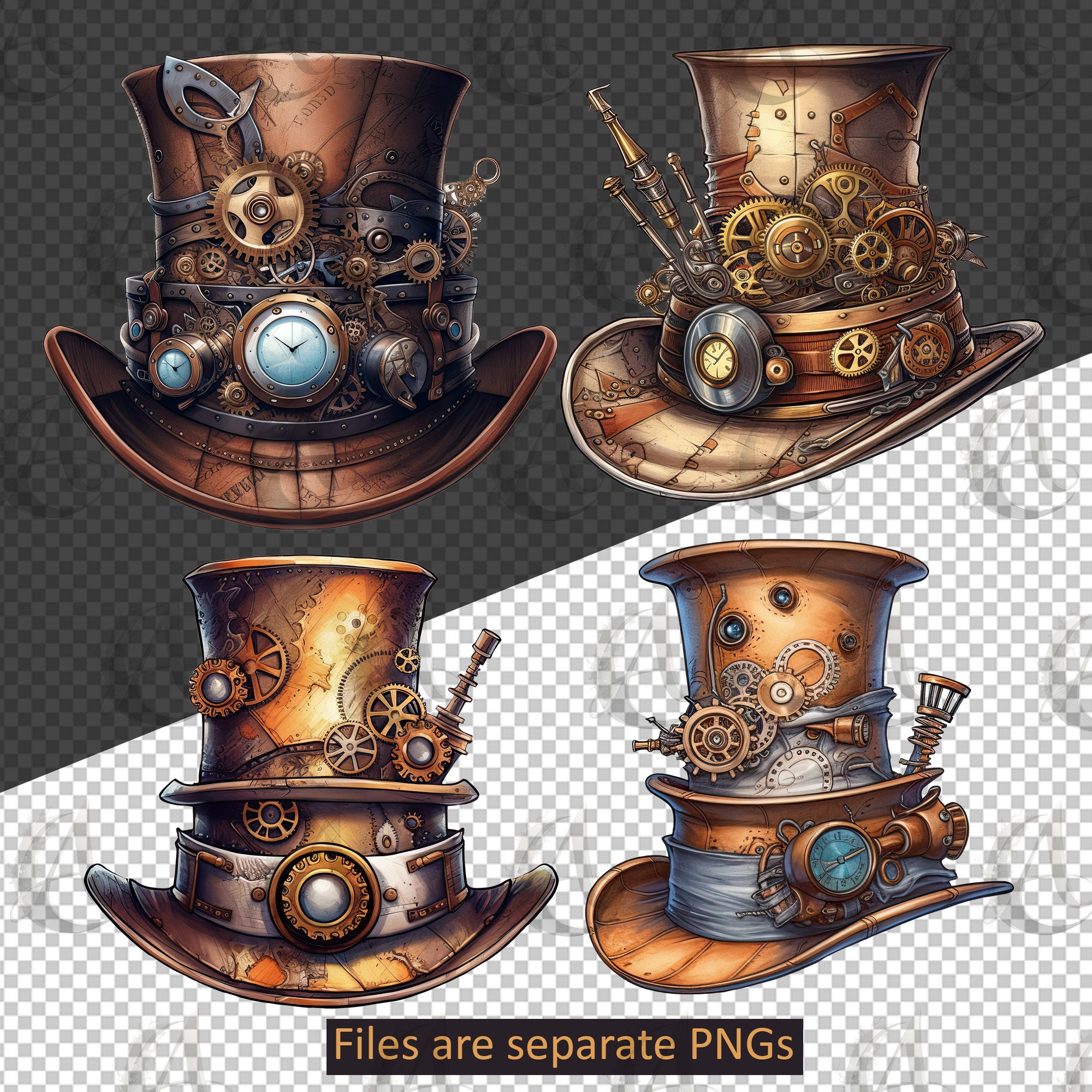 Steampunk Hats Classic Vintage Style Clipart Set - Transparent PNG ...