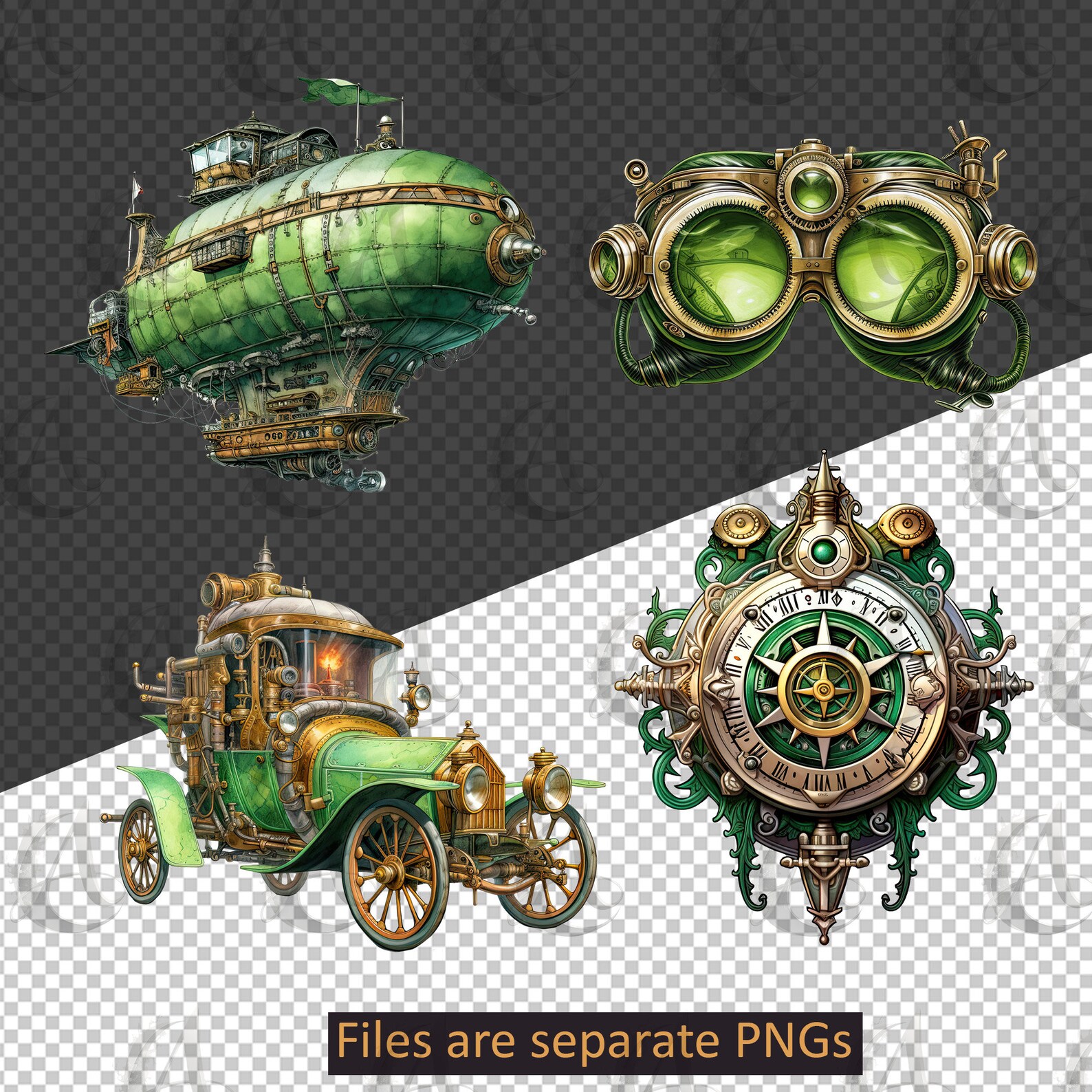 Green Steampunk Clipart Set - PNG Instant Download Commercial Use - Etsy