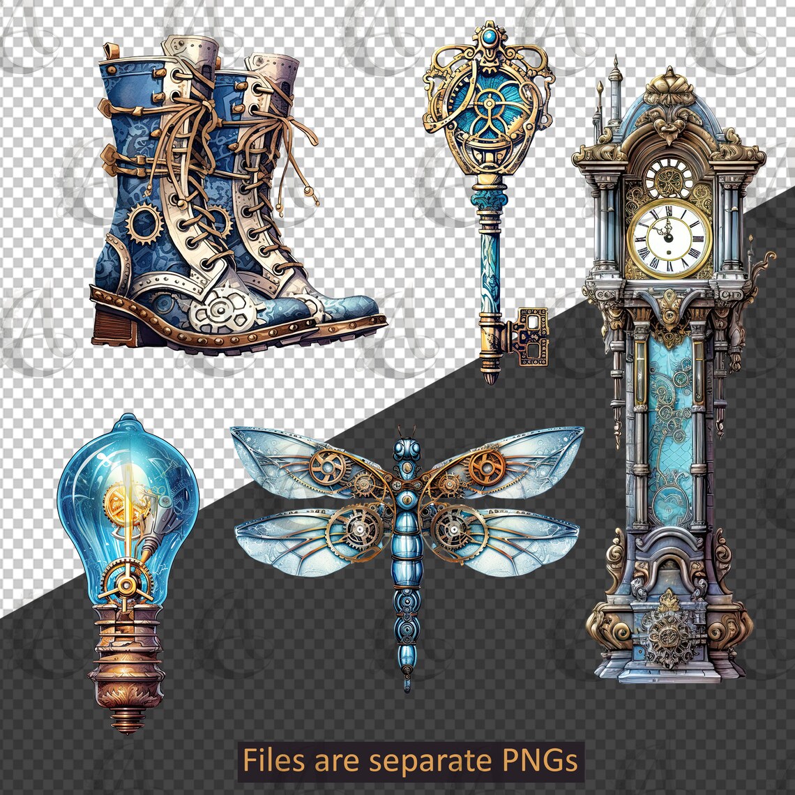 Blue Steampunk Clipart Set No.2 Transparent PNG Instant Download ...