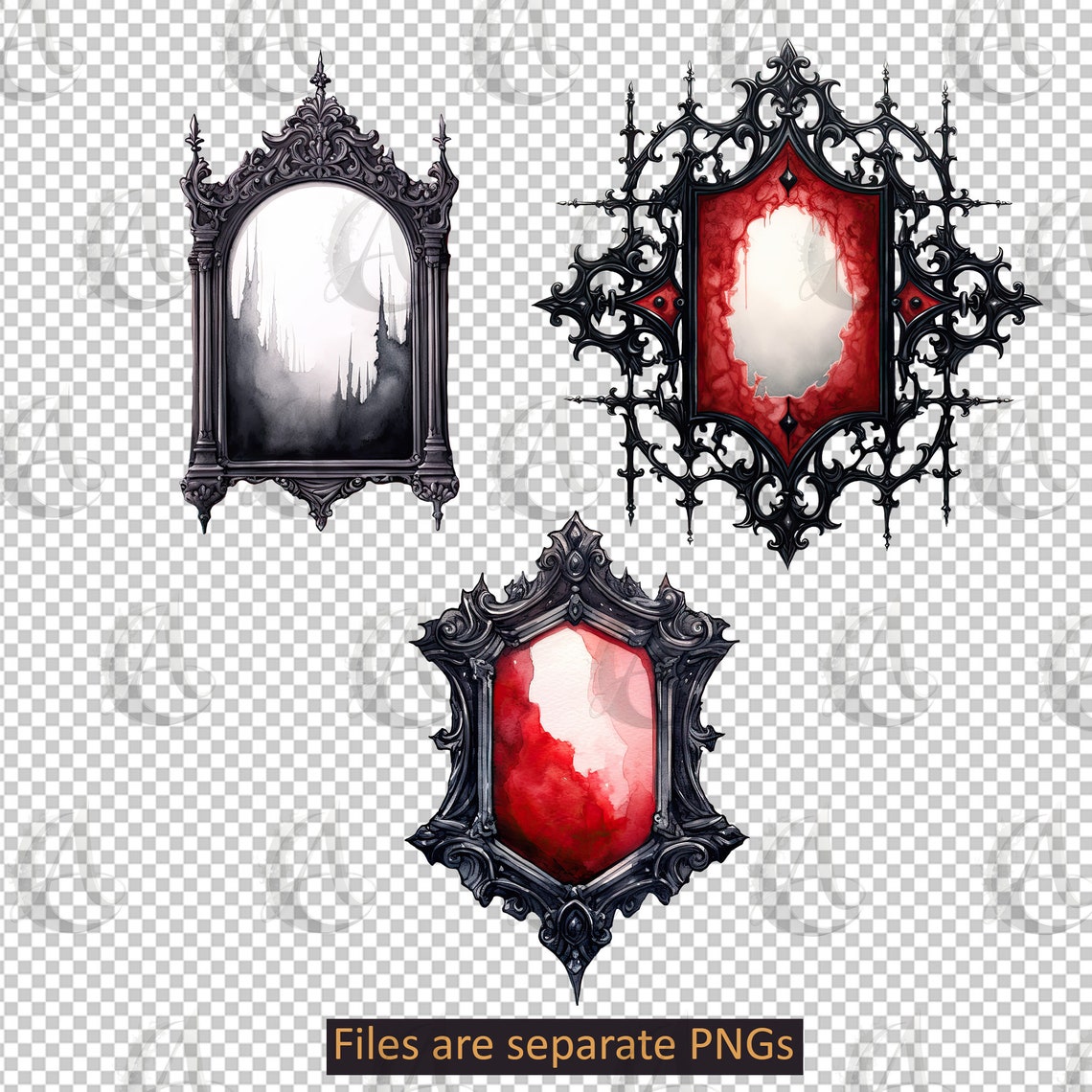 Gothic Mirrors and Frames Clipart Set - PNG Instant Download Commercial ...