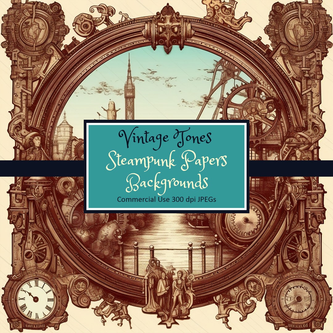 Vintage Tones Steampunk Style Elements Background Scrapbook Paper ...