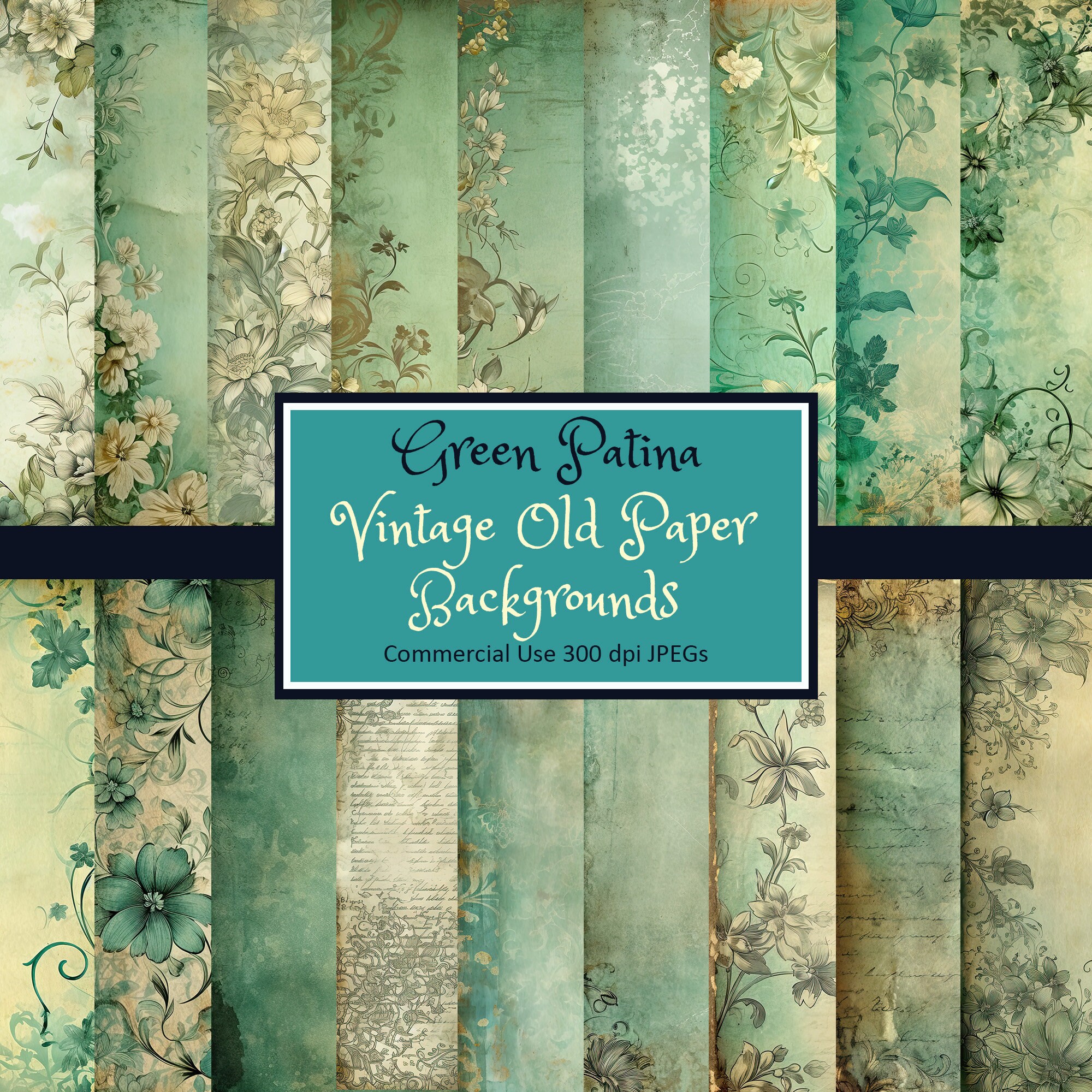 Vintage Green Patina Old Papers Set 12x12 - JPEG Instant Download ...
