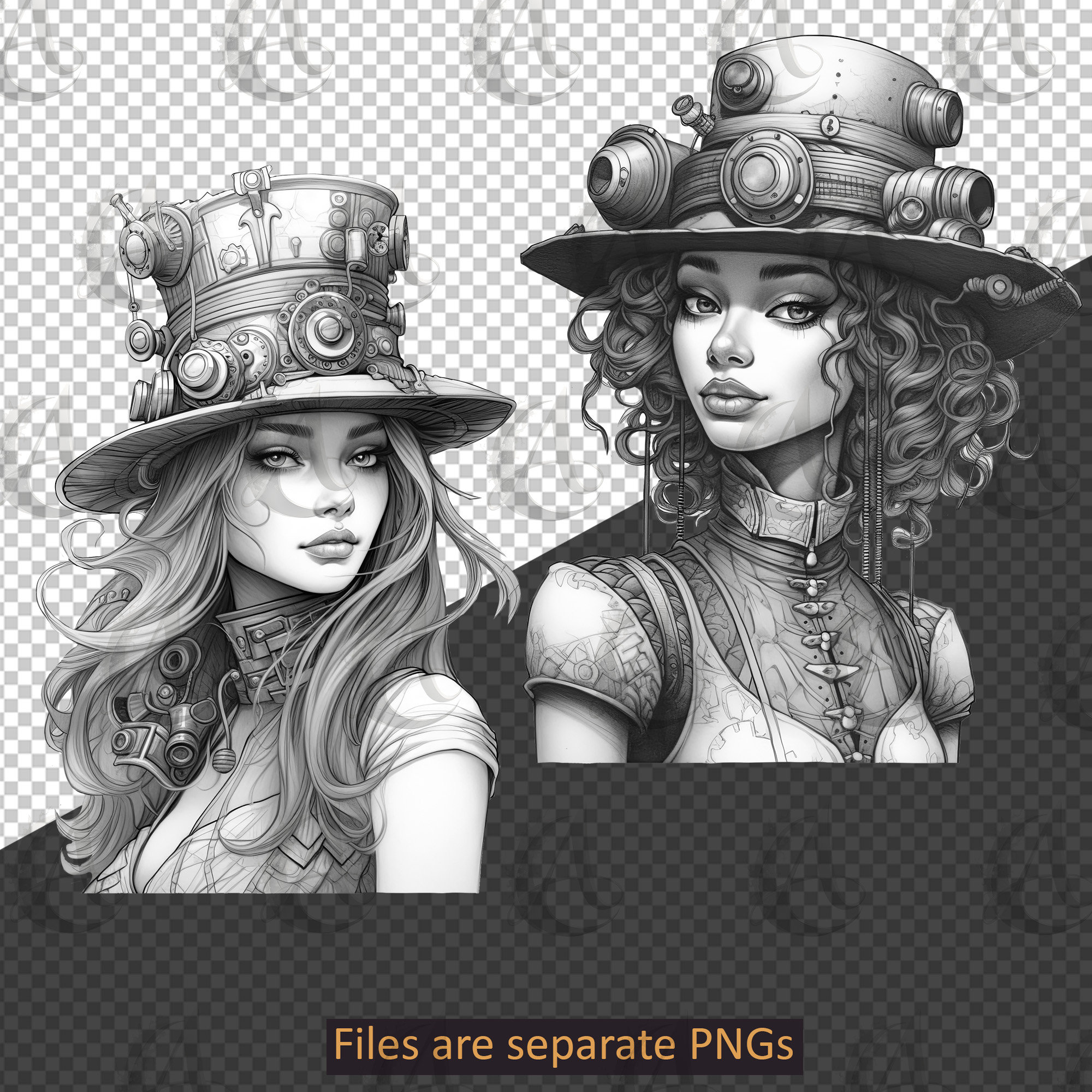 Grayscale Steampunk Black and White Clipart Set PNG Instant Download ...