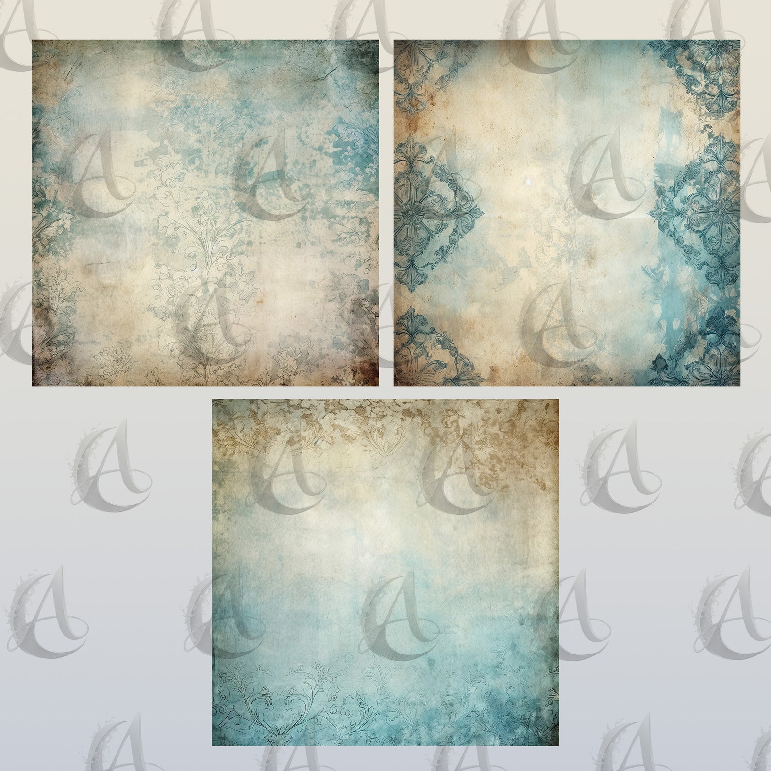 Vintage Blue Patina Old Papers Set 12x12 JPEG Instant Download ...
