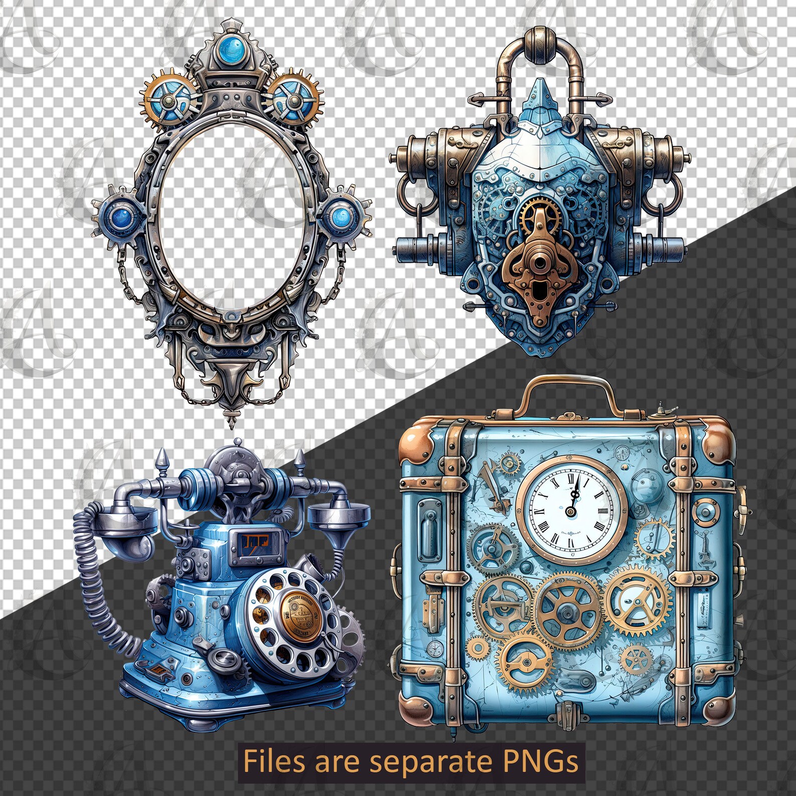 Blue Steampunk Clipart Set No.2 Transparent PNG Instant Download ...