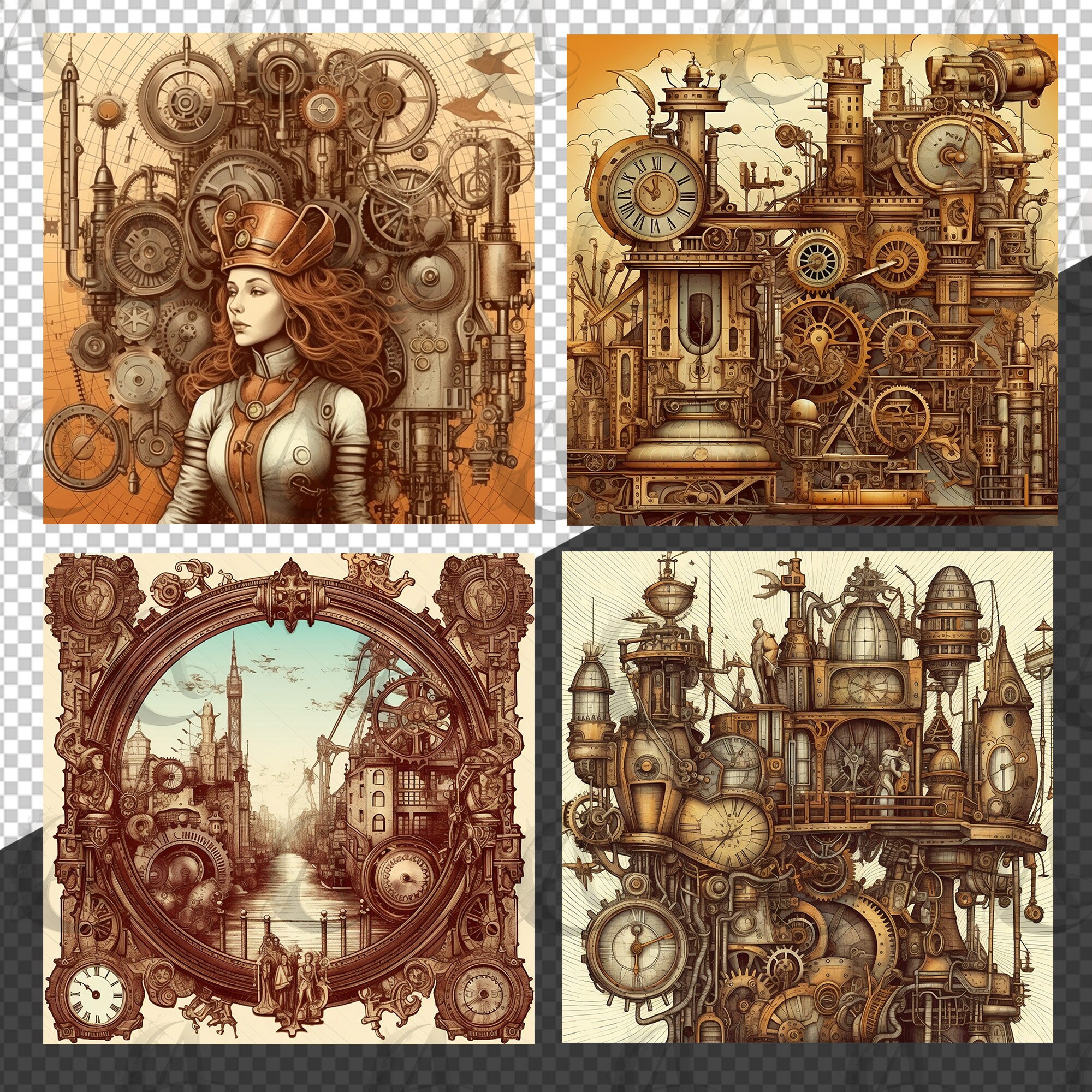 Vintage Tones Steampunk Style Elements Background Scrapbook Paper ...