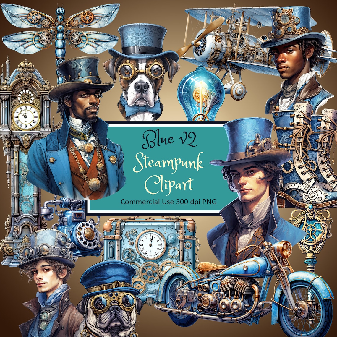 Blue Steampunk Clipart Set No.2 Transparent PNG Instant Download ...