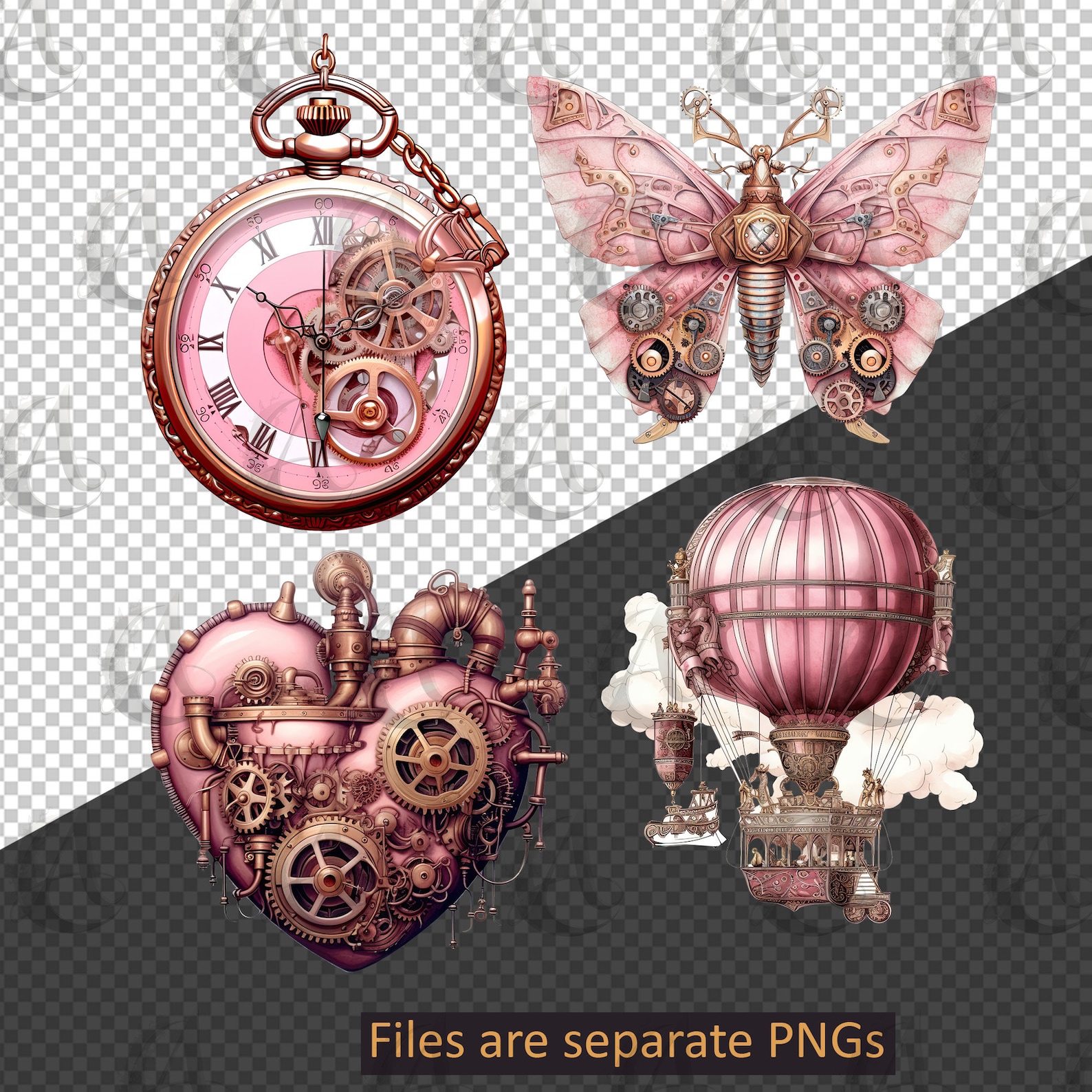 Pink Steampunk Clipart Set - PNG Instant Download Commercial Use - Etsy