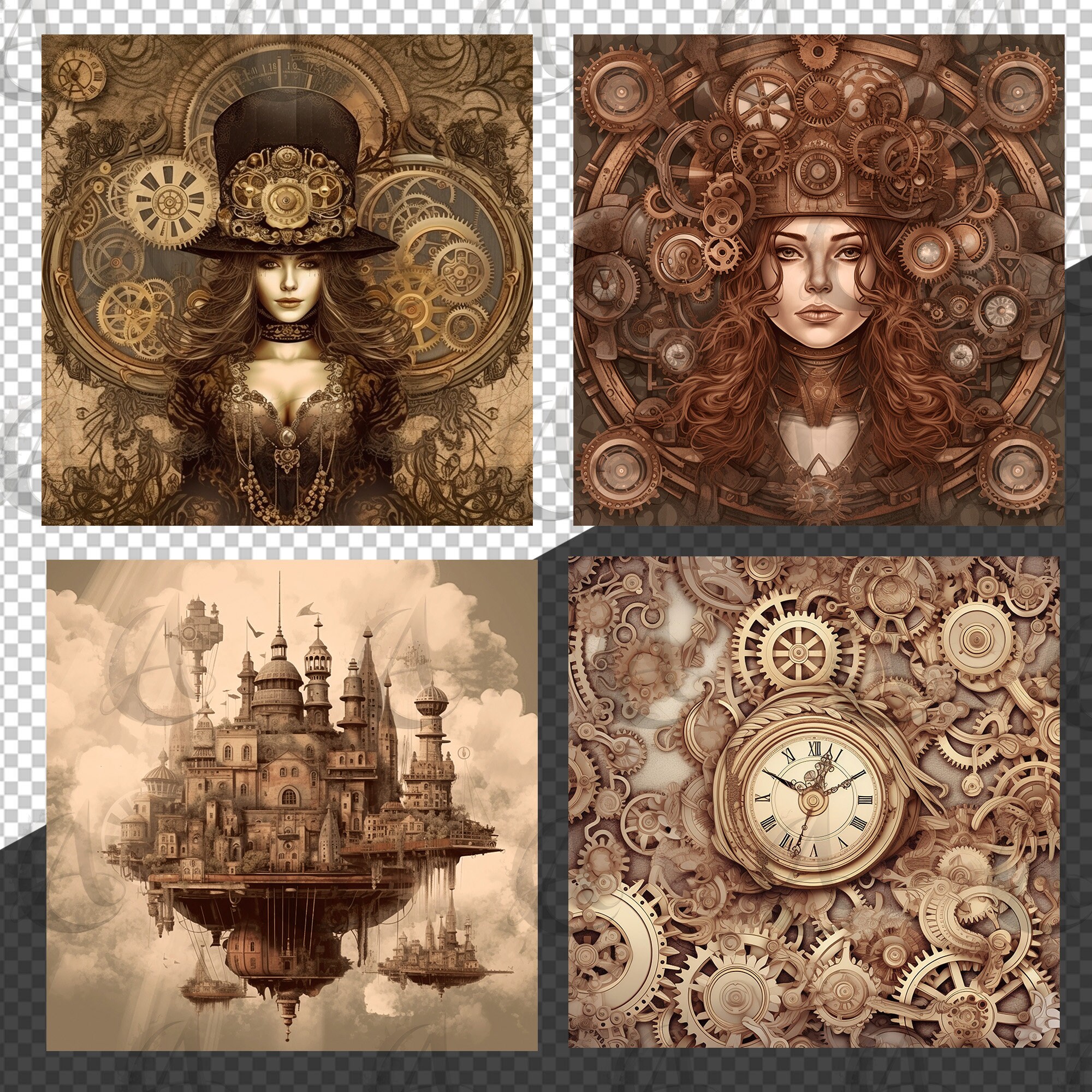 Vintage Tones Steampunk Style Elements Background Scrapbook Paper ...
