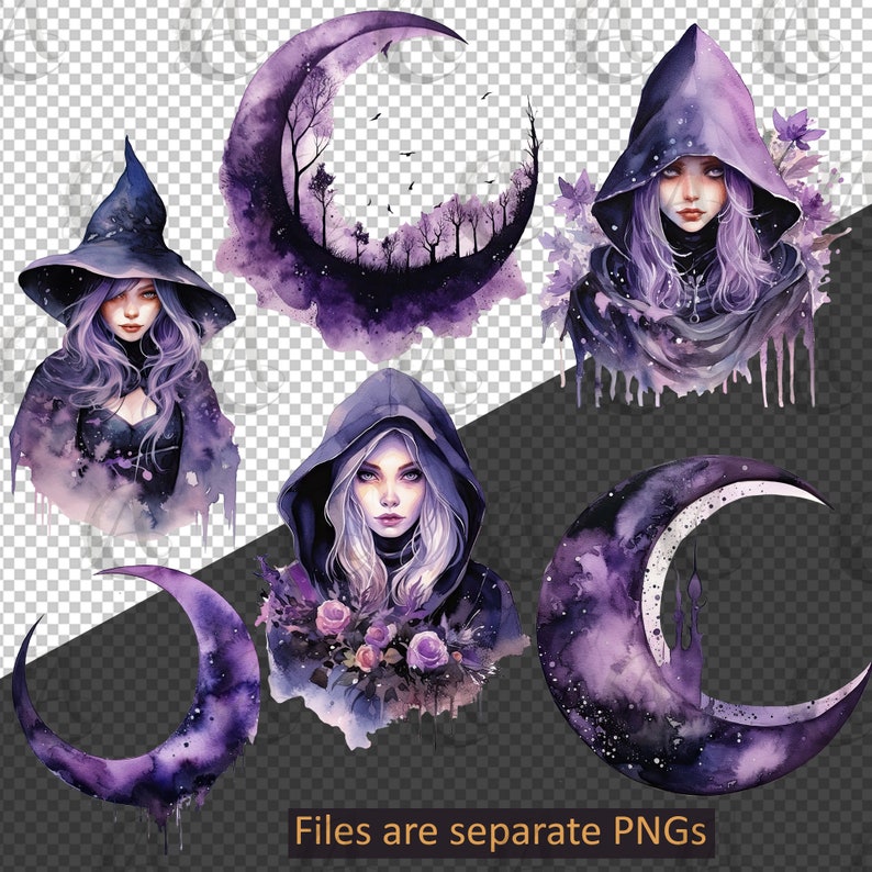 Watercolor Witchy Purple Clipart Set - PNG Instant Download Commercial ...
