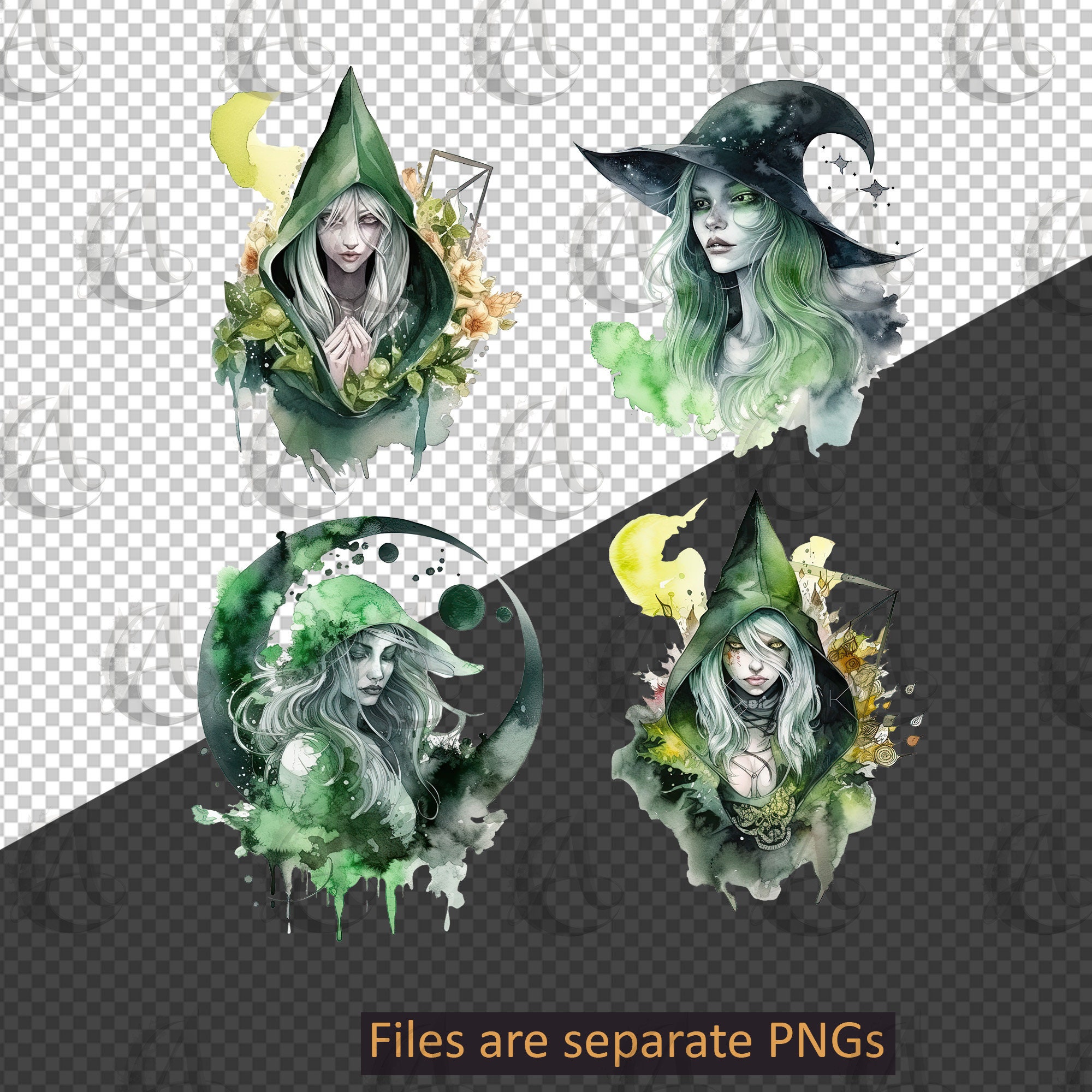 Watercolor Witchy Green Clipart Set PNG Instant Download Commercial Use ...