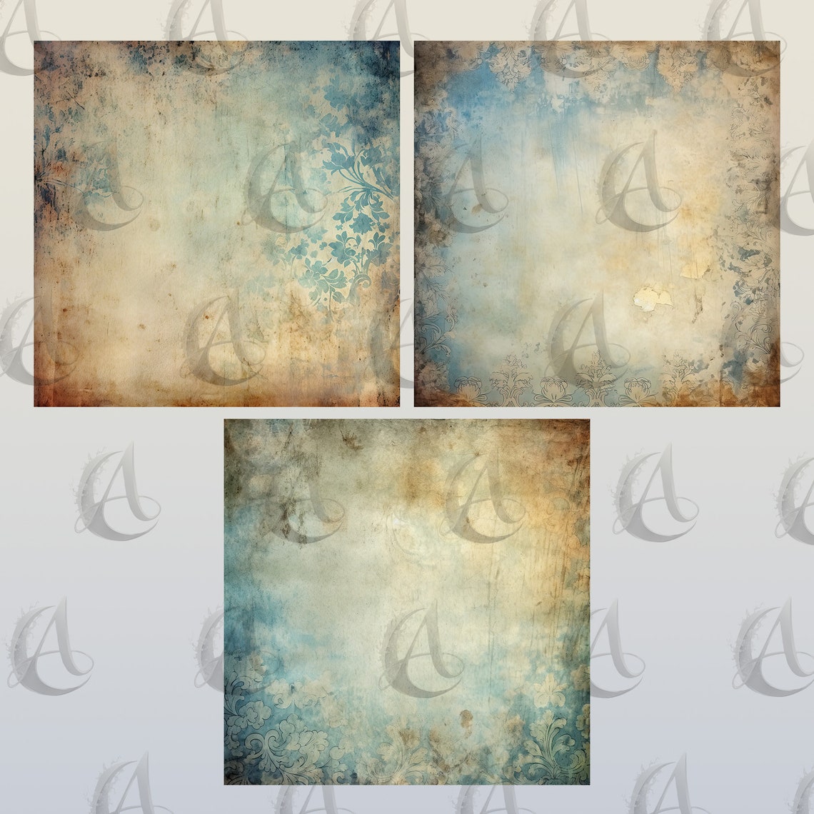 Vintage Blue Patina Old Papers Set 12x12 JPEG Instant Download ...