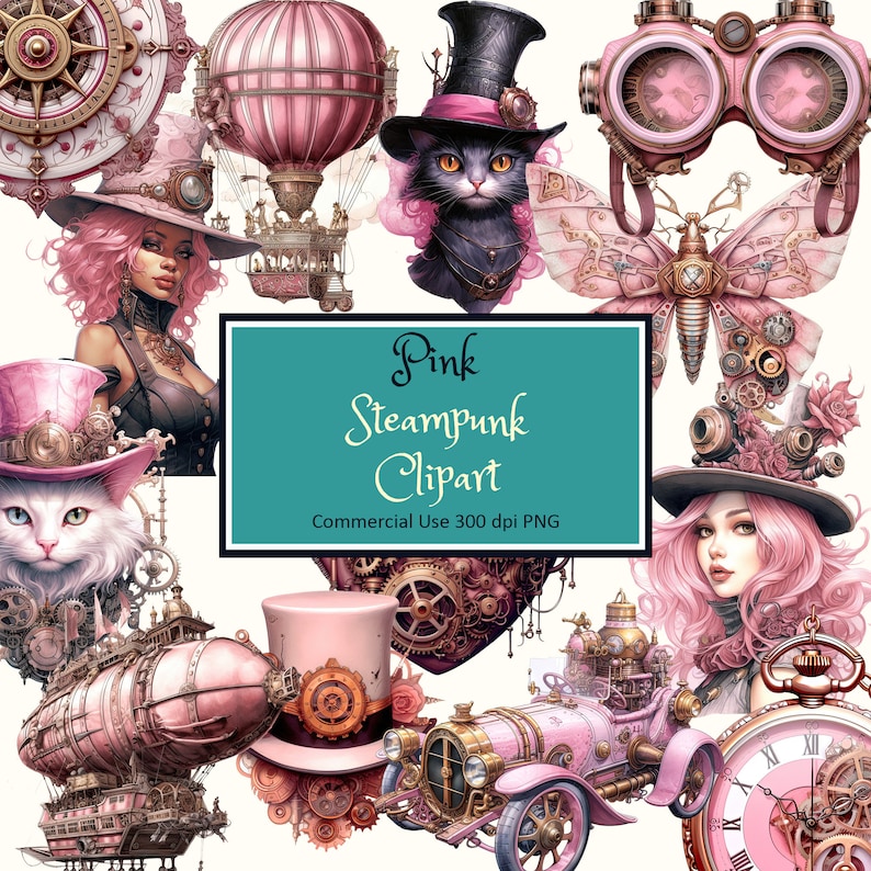 Pink Steampunk Clipart Set - PNG Instant Download Commercial Use - Etsy