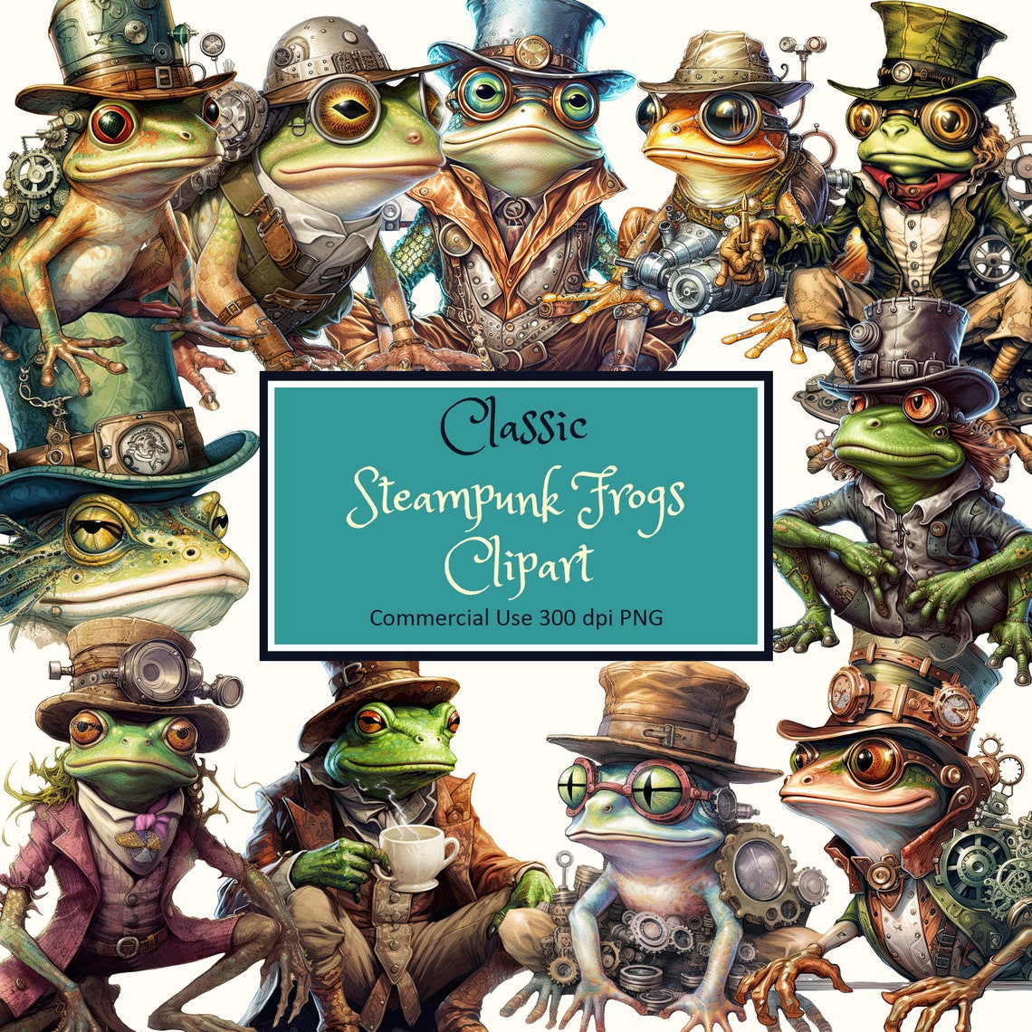 Classic Steampunk Frogs Clipart Set - PNG Instant Download Commercial ...