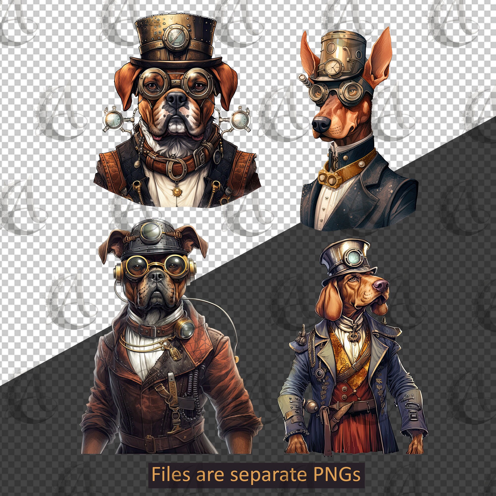 Steampunk Dogs Large Breeds Anthropomorphic Clipart Set - PNG ...
