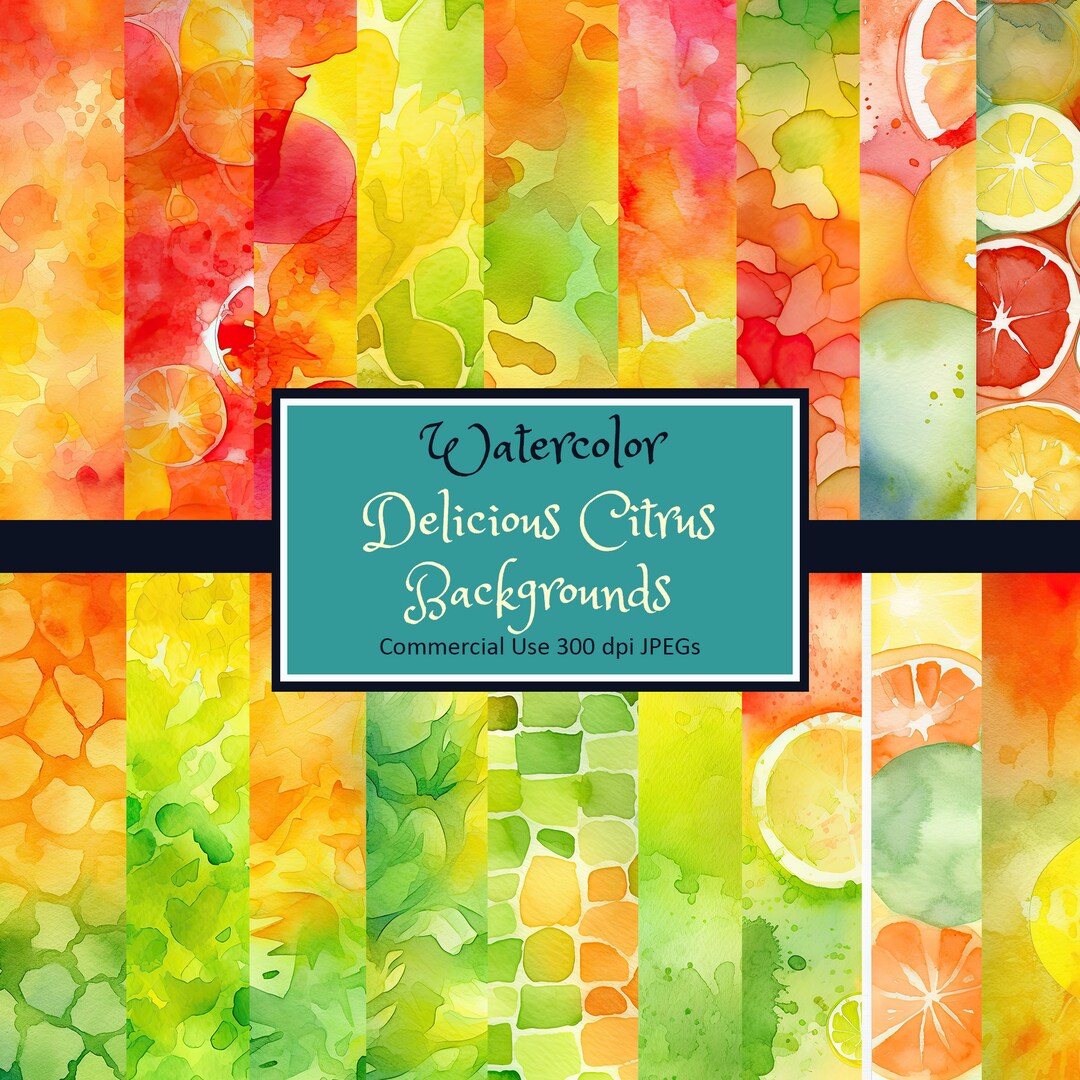 Watercolor Delicious Citrus Backgrounds Digital Papers - JPEG Instant ...