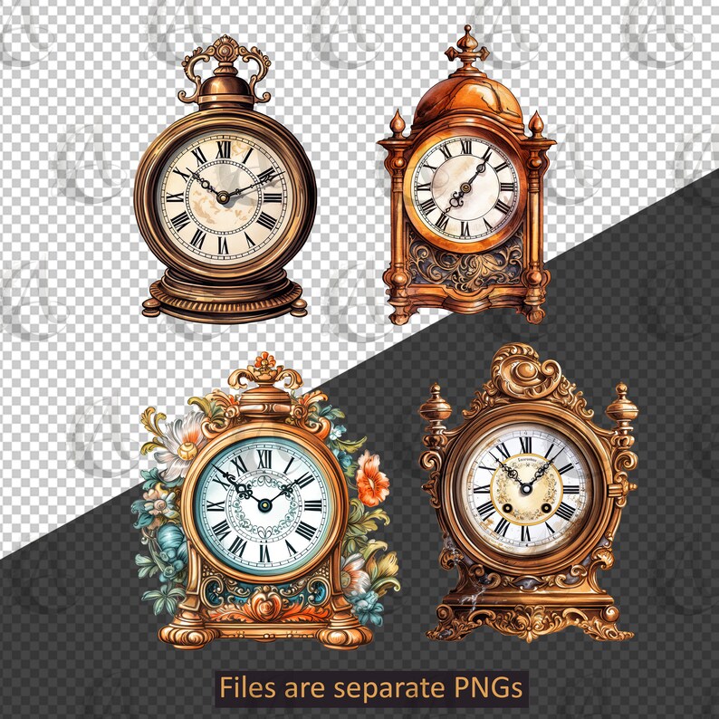 Vintage Style Clocks Clipart Set - PNG Instant Download Commercial Use ...
