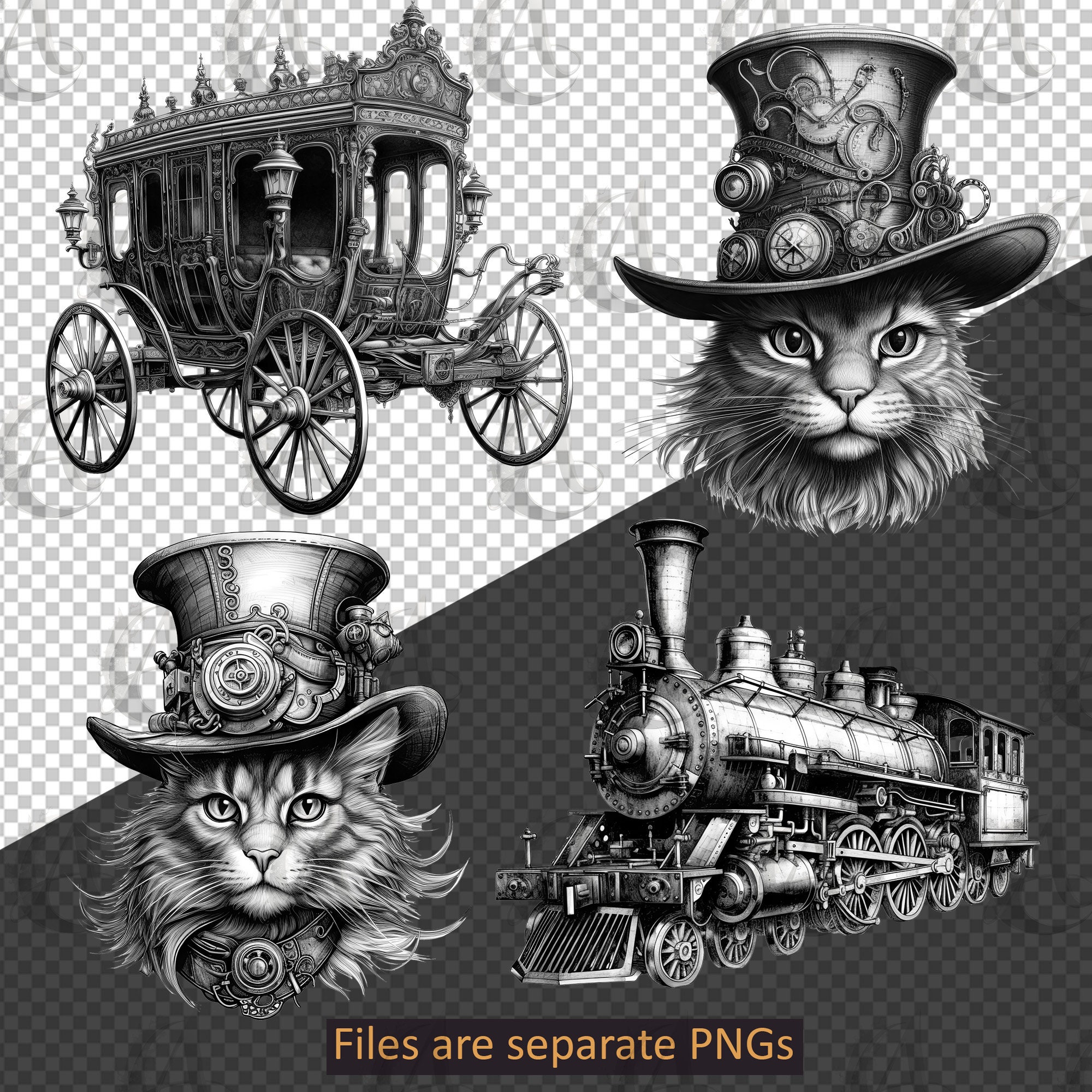 Grayscale Steampunk Black and White Clipart Set PNG Instant Download ...