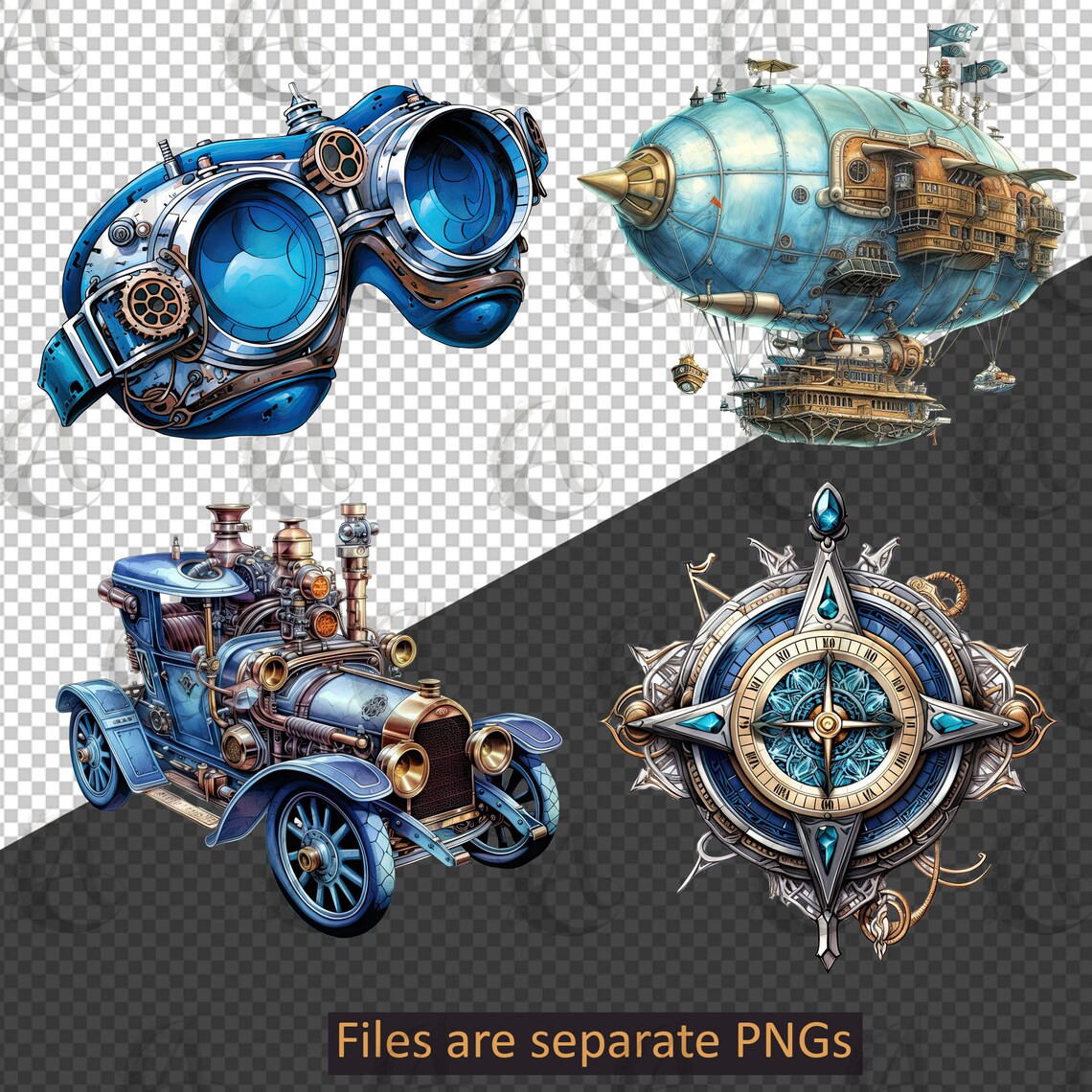 Blue Steampunk Clipart Set PNG Instant Download Commercial Use - Etsy