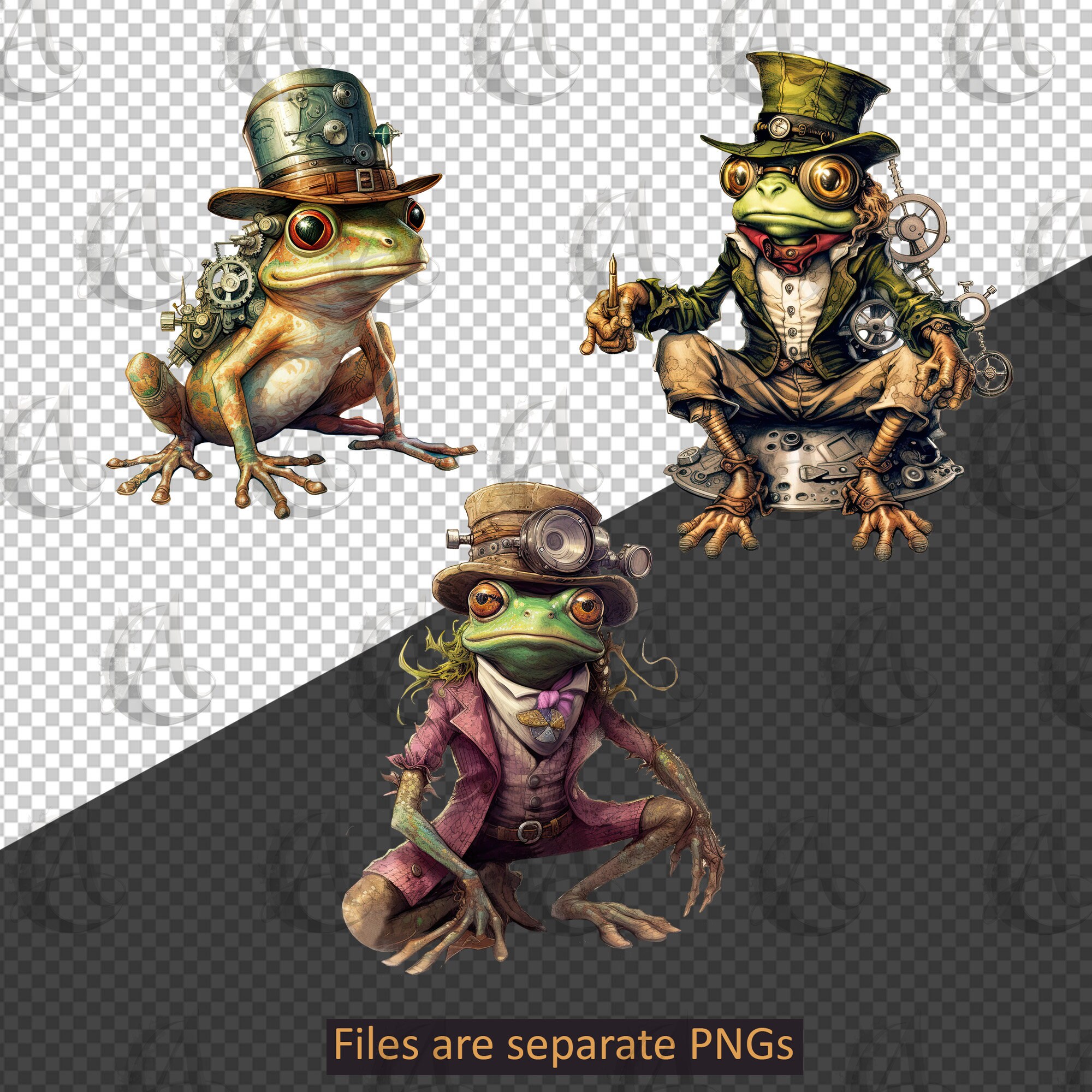 Classic Steampunk Frogs Clipart Set - PNG Instant Download Commercial ...