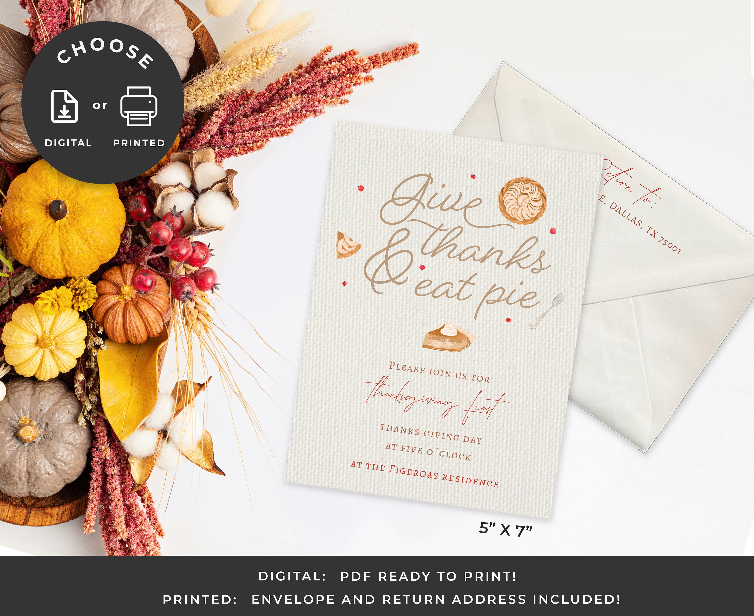 Give Thanks Editable Thanksgiving Card / Personalized Thanksgiving Card ...