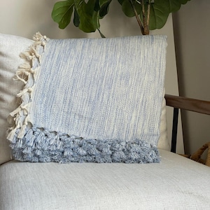 Large Blue Cotton Throw Blanket With Tassels Blue Chevron 100% Turkish ...