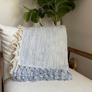 Large Blue Cotton Throw Blanket With Tassels Blue Chevron 100% Turkish ...