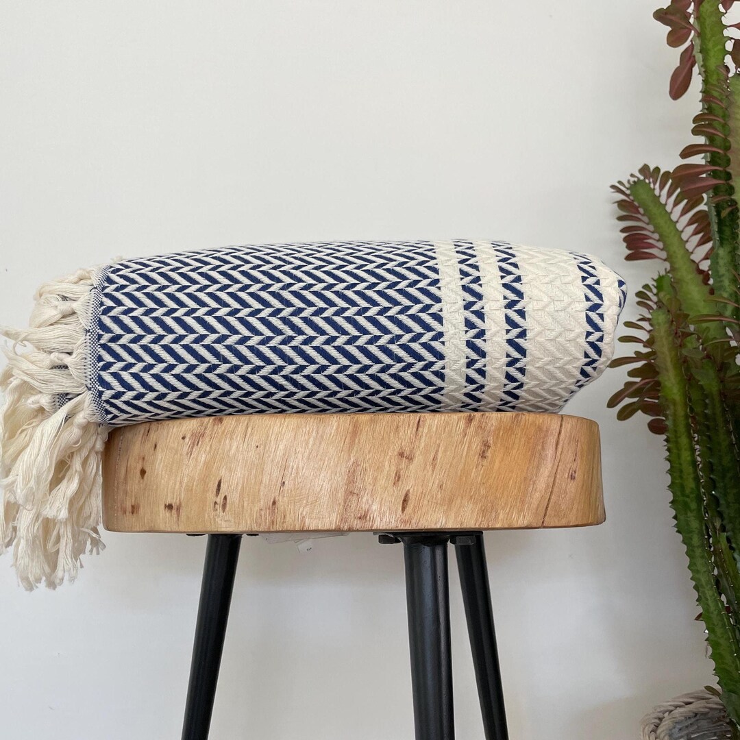 Dark Blue Cotton Blanket, Oversize Lightweight Throw Blanket, Throw ...