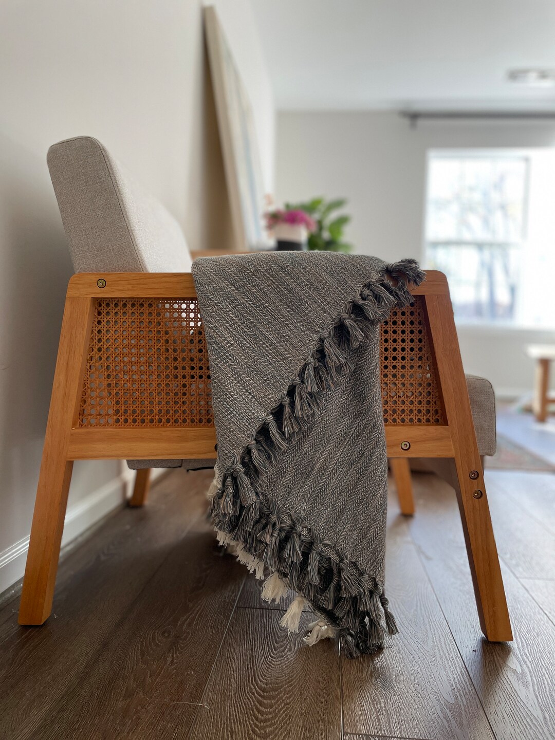 Emerald Green Melange Cotton Throw Blanket , Organic Natural Cotton ...