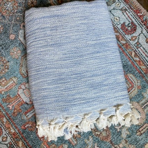 Large Blue Cotton Throw Blanket With Tassels Blue Chevron 100% Turkish ...