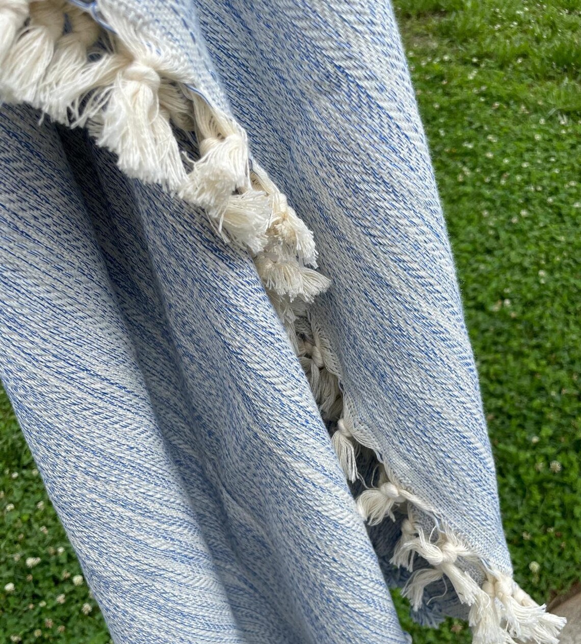 Blue Cotton Throw, Herringbone Throw Blanket,large Natural Cotton Throw ...