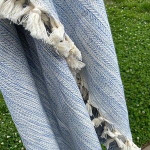 Large Blue Cotton Throw Blanket With Tassels Blue Chevron 100% Turkish ...