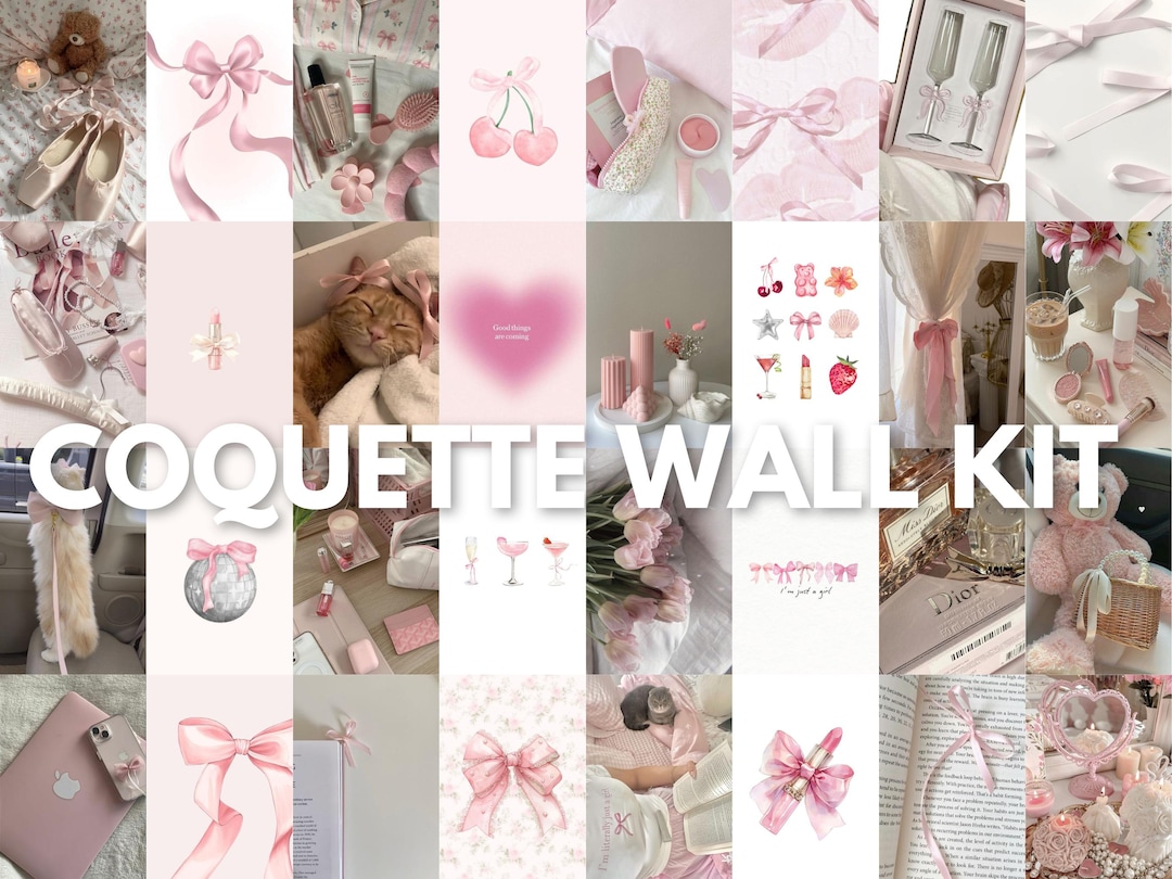 91 PCS Coquette Light Pink Collage Kit, Coquette Wall Collage, Pink ...