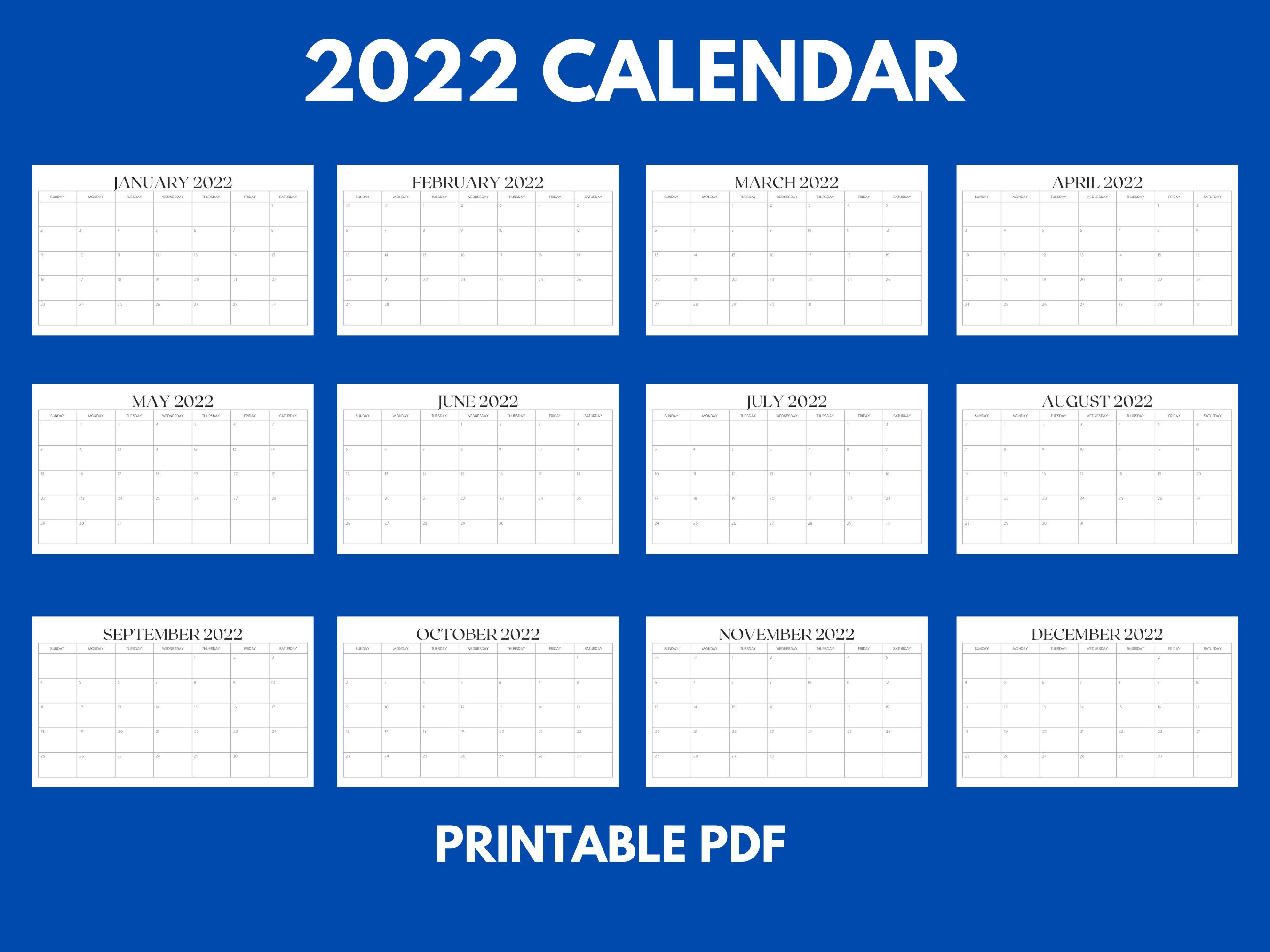 Blank Monthly Calendar 2022