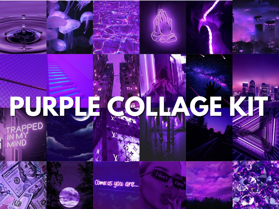 Purple Wall Collage Kit , Dark Purple Collage Kit , Neon Aesthetic Wall ...