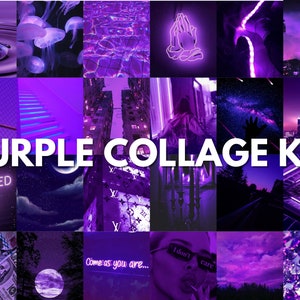 Purple Wall Collage Kit , Dark Purple Collage Kit , Neon Aesthetic Wall ...