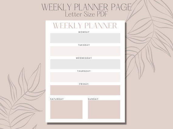 Weekly Planner Printable letter Size DIGITAL DOWNLOAD - Etsy Canada