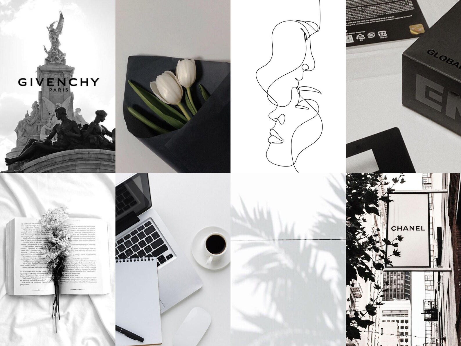 Minimal Black and White Collage Kit , White Wall Collage Kit , Black ...