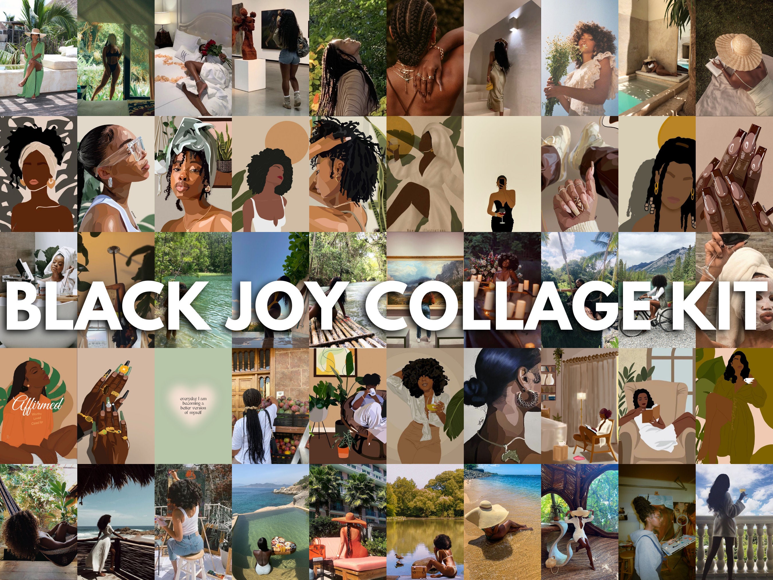 Black Girl Joy Aesthetic Collage Kit – 111 Digital Photos (digital ...