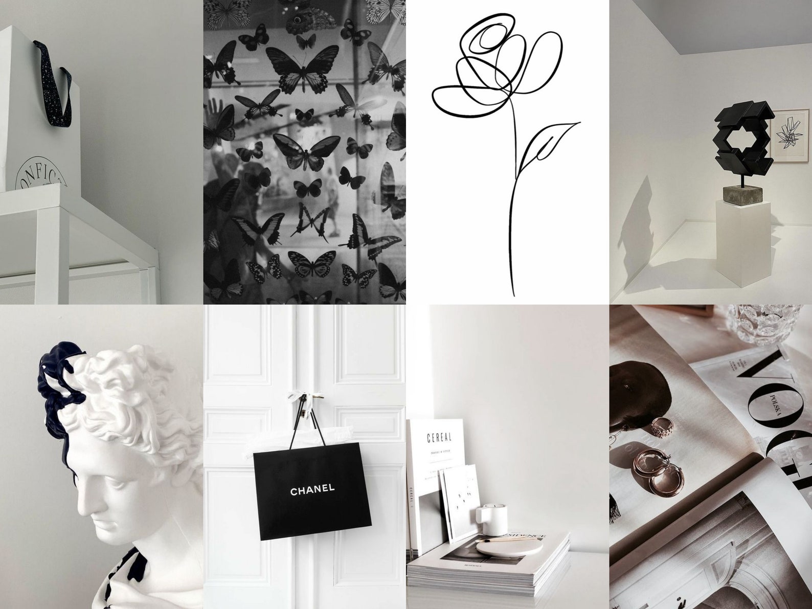 Minimal Black and White Collage Kit , White Wall Collage Kit , Black ...