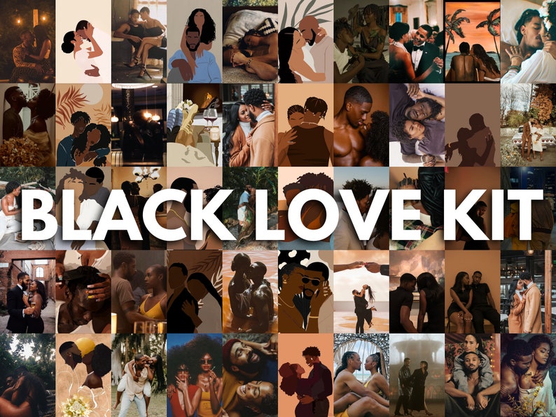 Black Love Collage Kit , Black Couple Art , Black Wall Art , Couple ...