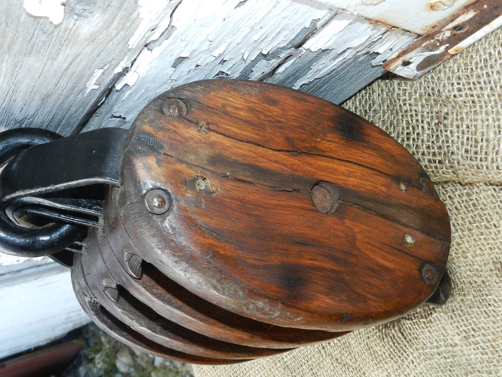 ANTIQUE WOOD Pulley/triple Rope Wheel - Etsy