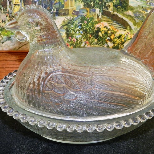 Hen on Nest Indiana Glass Company Vintage 2 Piece Set Circa - Etsy