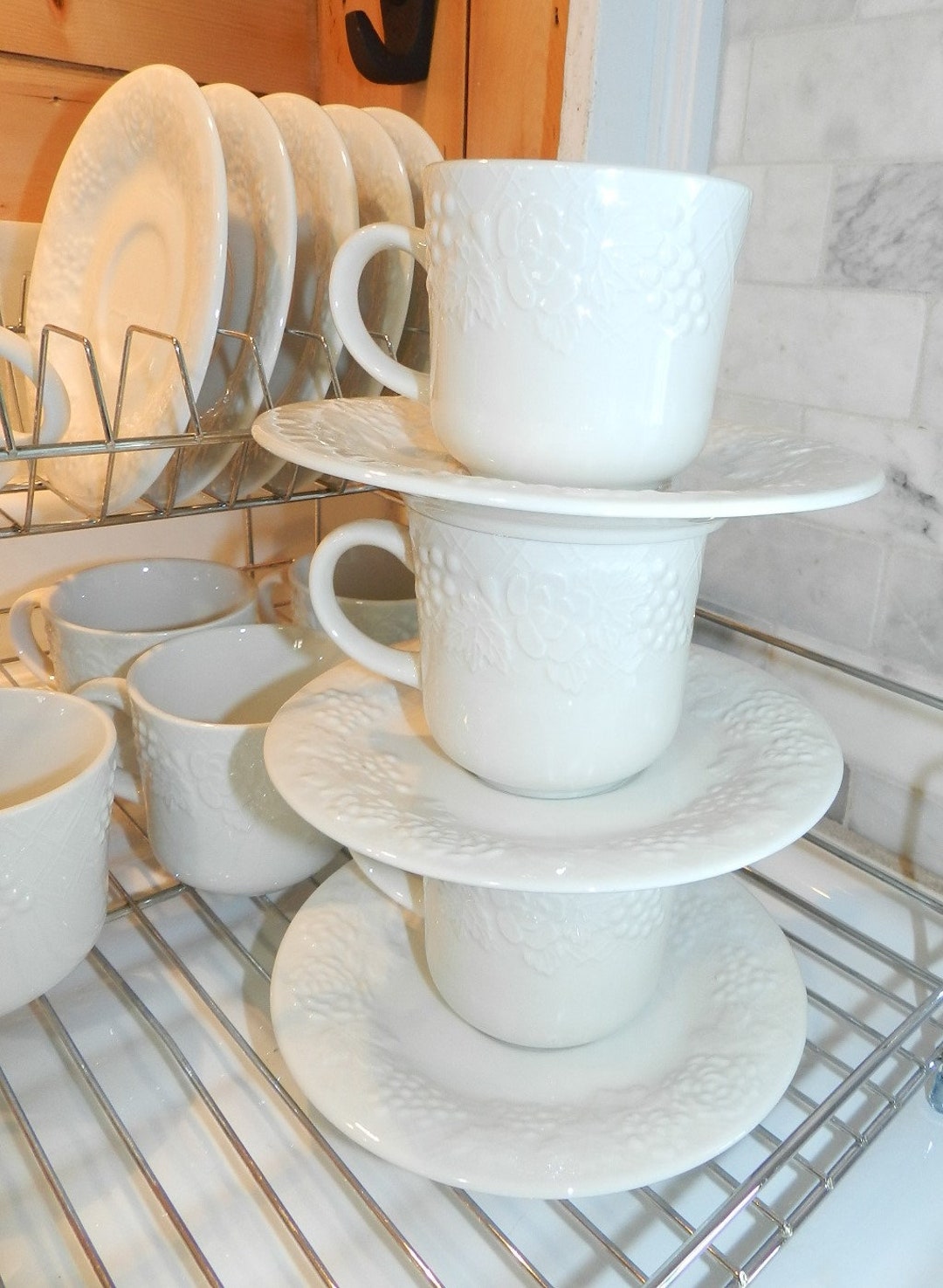 Grape/floral/lattice/gibson CHINA Cups & Saucers/8 Sets/ Sold in 2 Sets ...