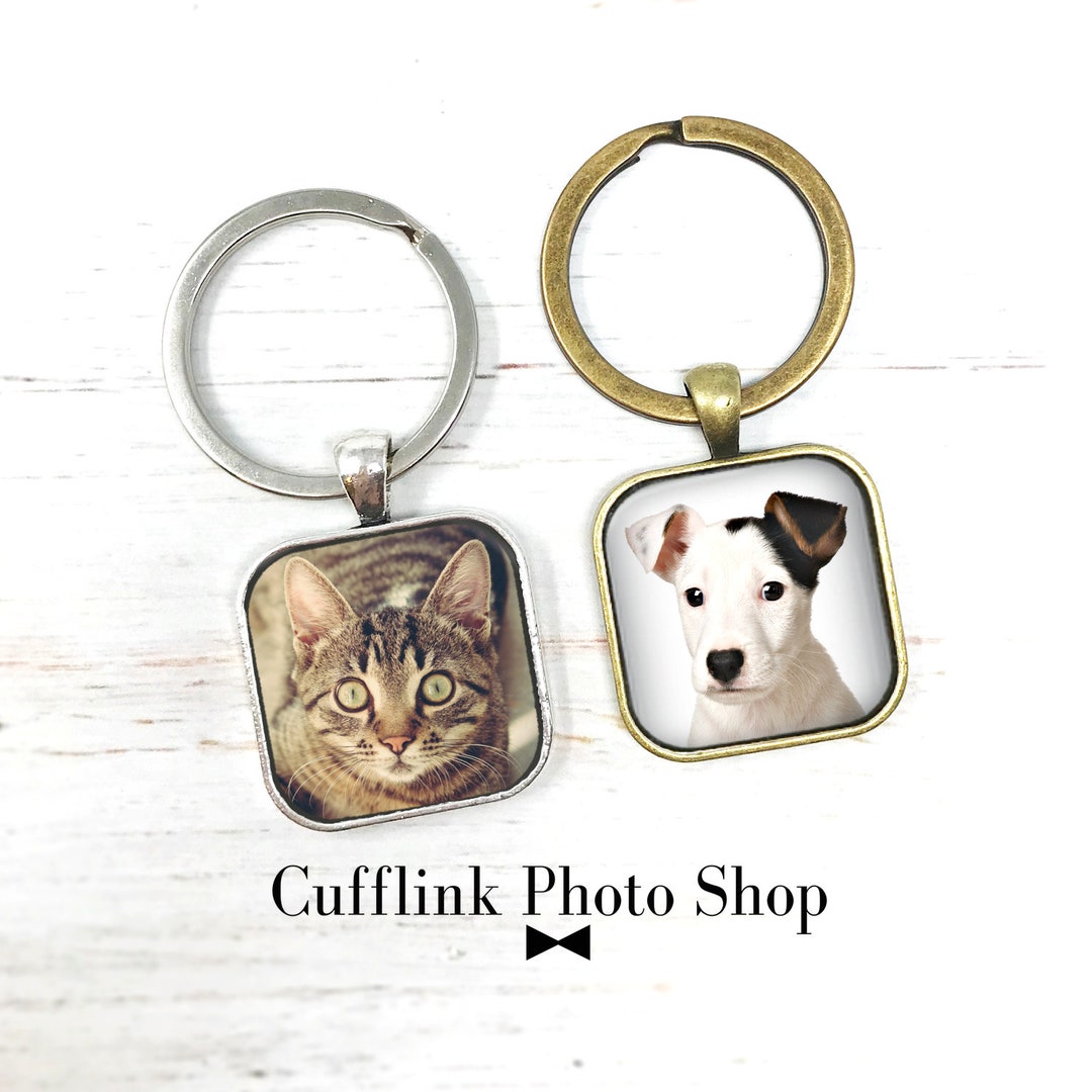 Custom Pet Photo Keychain, Personalized Gift for Him, Square Key Chain ...